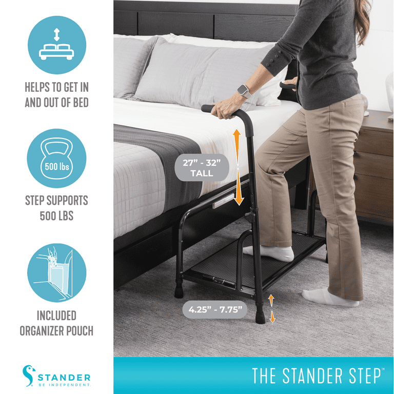 Stander Step Portable Bed Step with Adjustable Handles Black