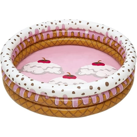 Inflatable Paddling Pool, Ice Cream Shaped 3-Ring Swimming Pool Kiddie ...