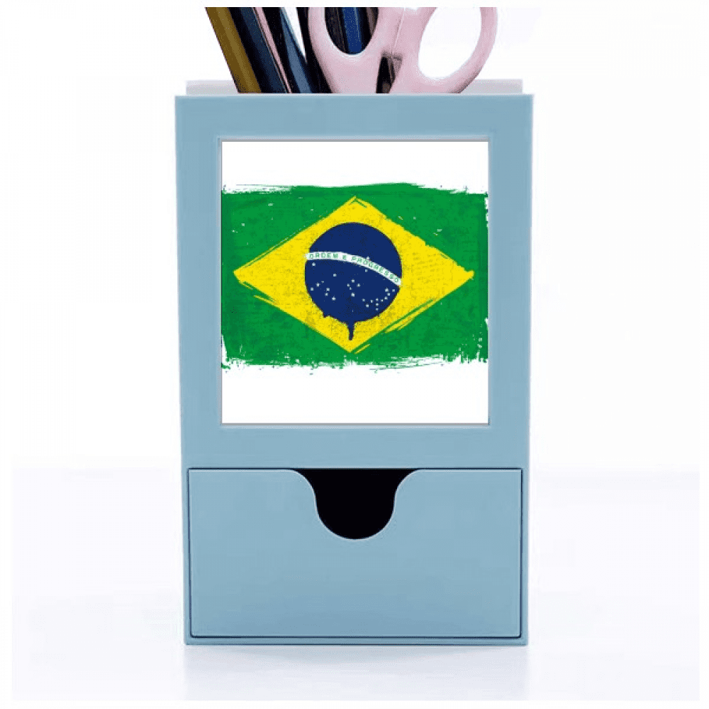 Hand-painted Brazil Flag Brazil Desk Supplies Organizer Pen Holder Card ...
