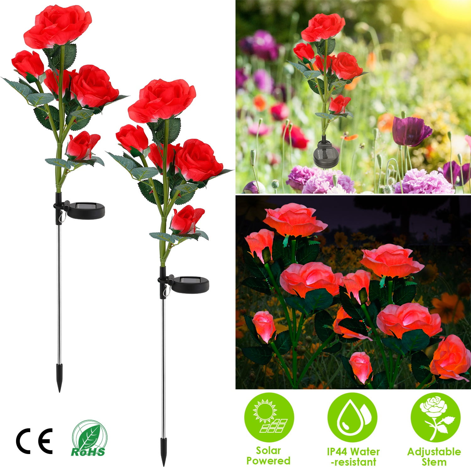 Solarek 2 Pack Solar Garden Stake Light Outdoor LED Solar Rose Flowers ...