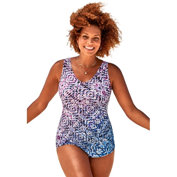 Swimsuits For All Women's Plus Size Sarong Front One Piece Swimsuit 26 ...