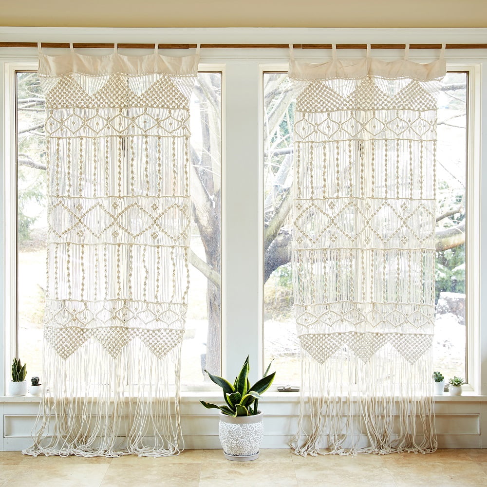 MoonBae Macrame Curtains Ivory 100% Cotton, Set of 2- Each Panel: 36 ...