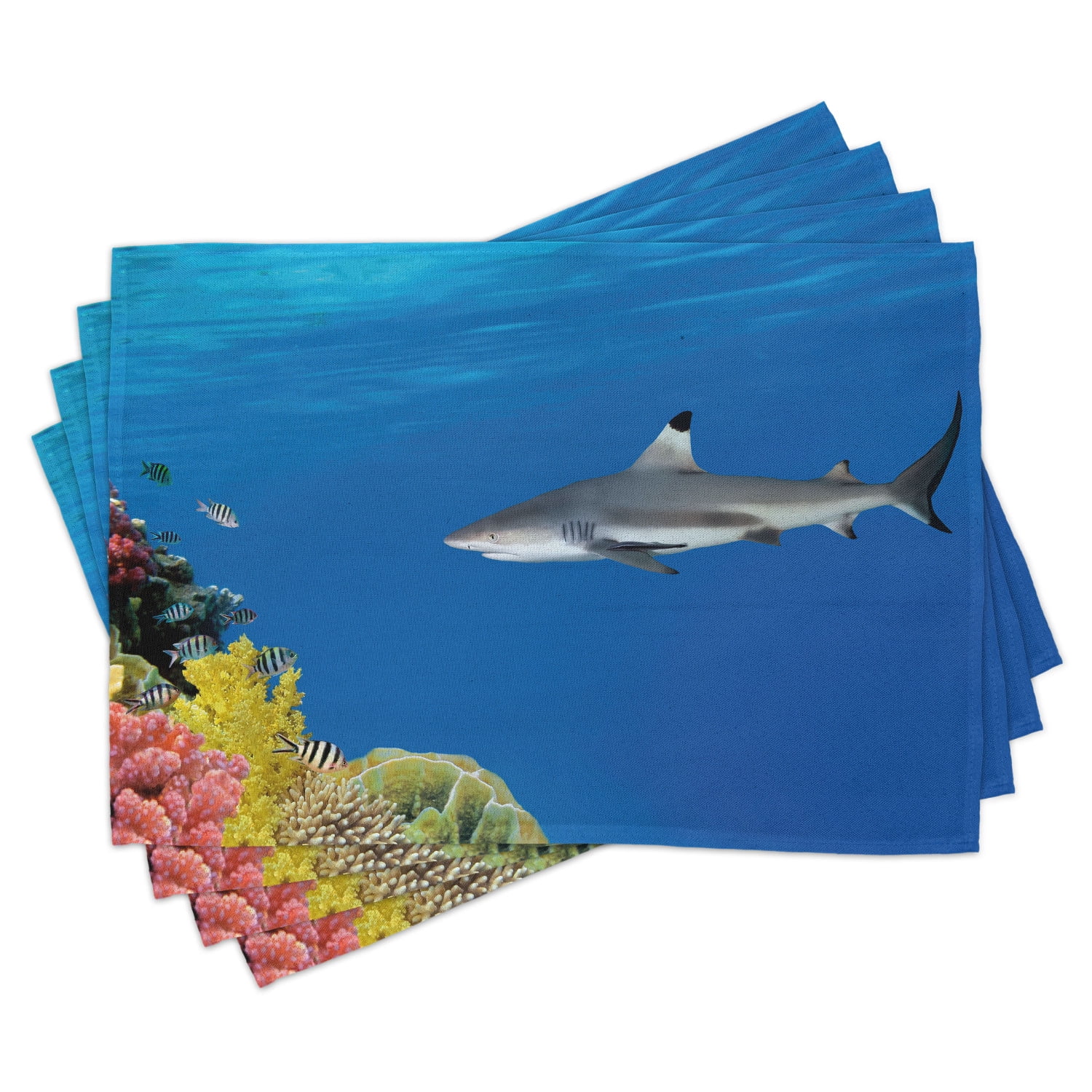 Ambesonne Shark Place Mats Set of 4, Tropic Underwater World, Standard ...