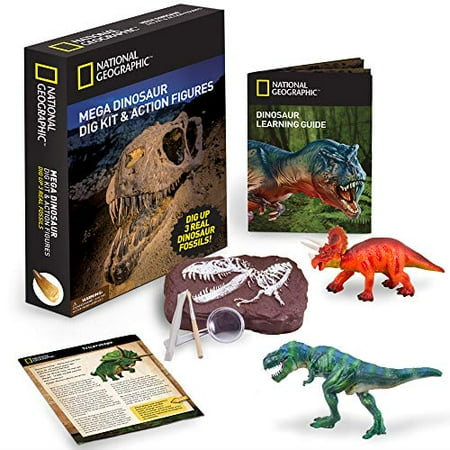 NATIONAL GEOGRAPHIC Mega Dinosaur Fossil Dig with 2 Dino Action Figures ...