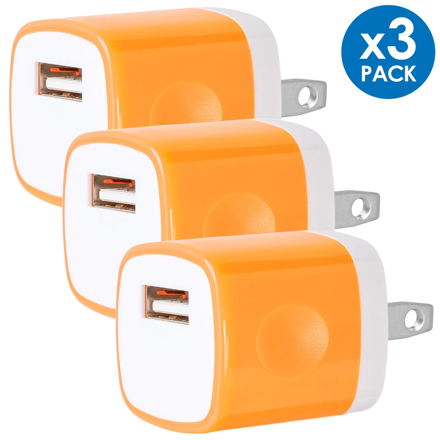 USB Wall Charger Adapter 1A/5V 3-Pack Travel USB Plug Charging Block ...