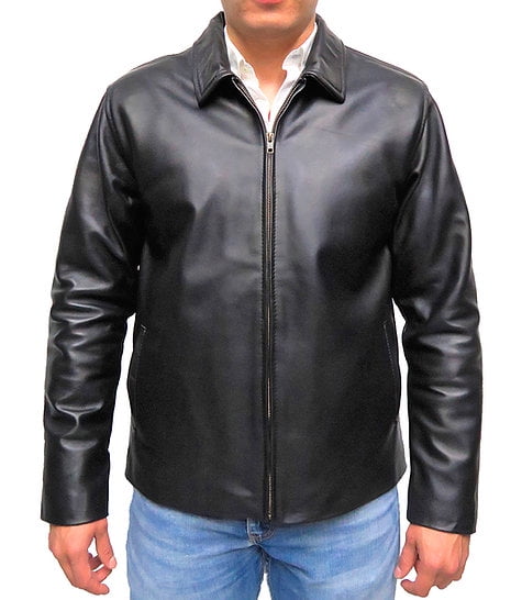Chamarra de piel negra elegante lisa con cuello de solapa para hombre Castelli Leather Authentic ...