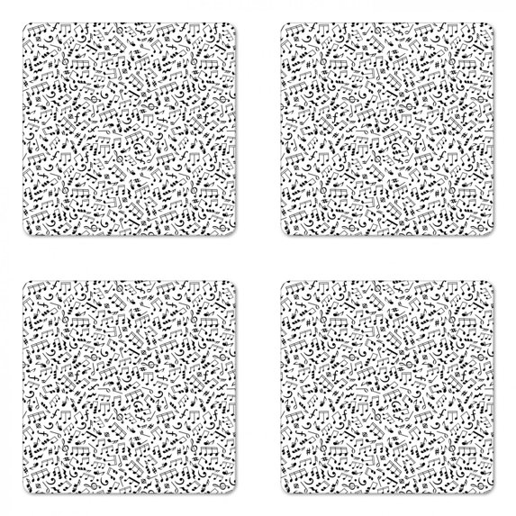 Black and White Coaster Set of 4, Musical Composition with Notes ...