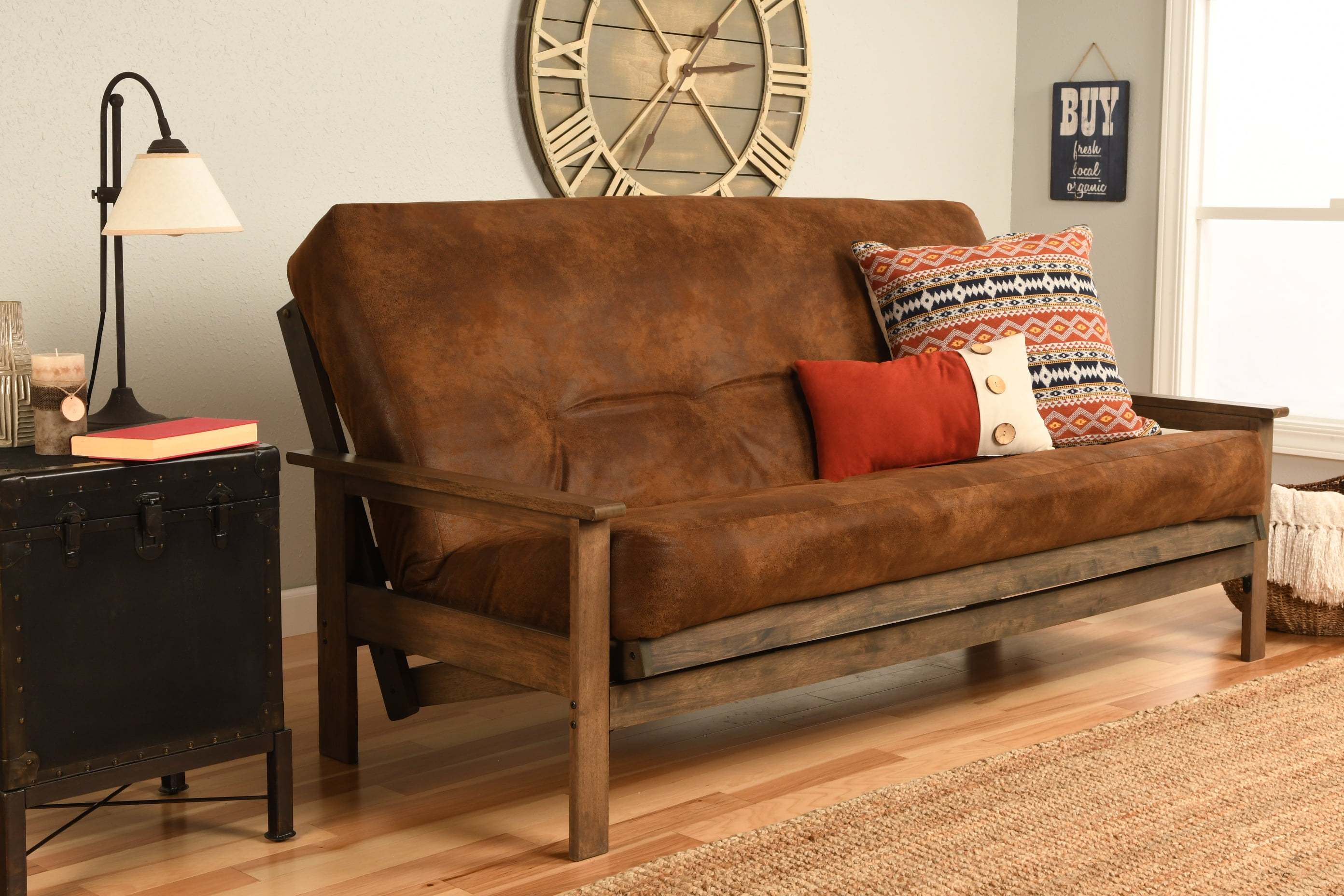 Albany Futon in Rustic Walnut Finish, Multiple Colors - Walmart.com
