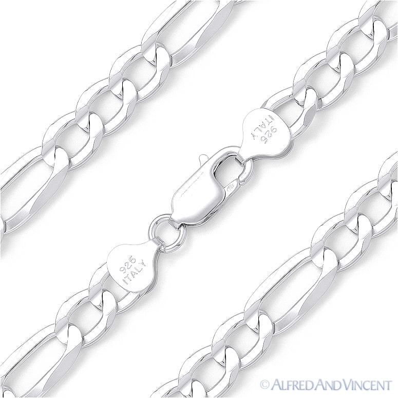 Figaro Link 7mm Italian Chain Men's Necklace in .925 Sterling Silver w ...