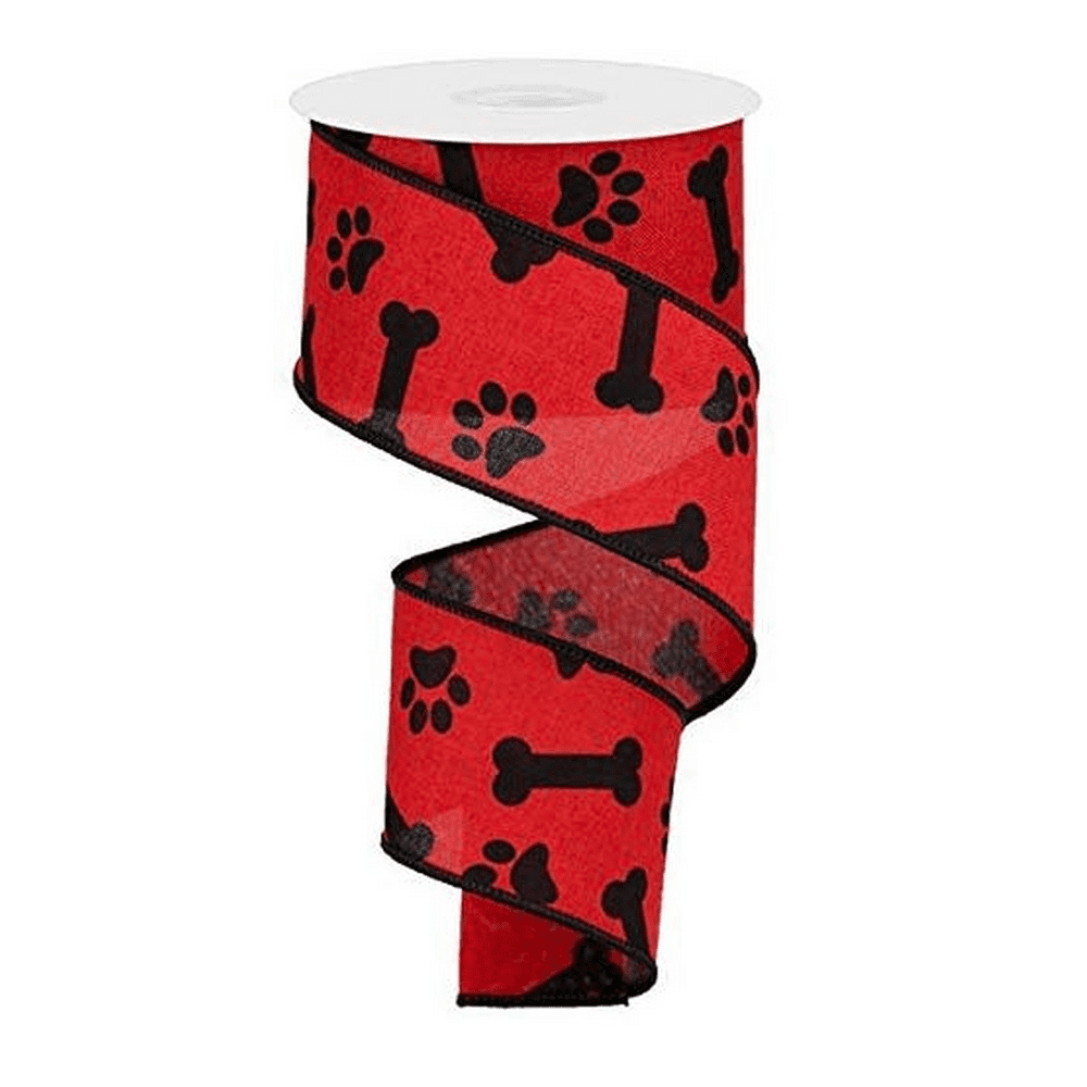 Paw Print & Dog Bone Wired Edge Ribbon, 10 Yards (Red, Black, 2.5 ...