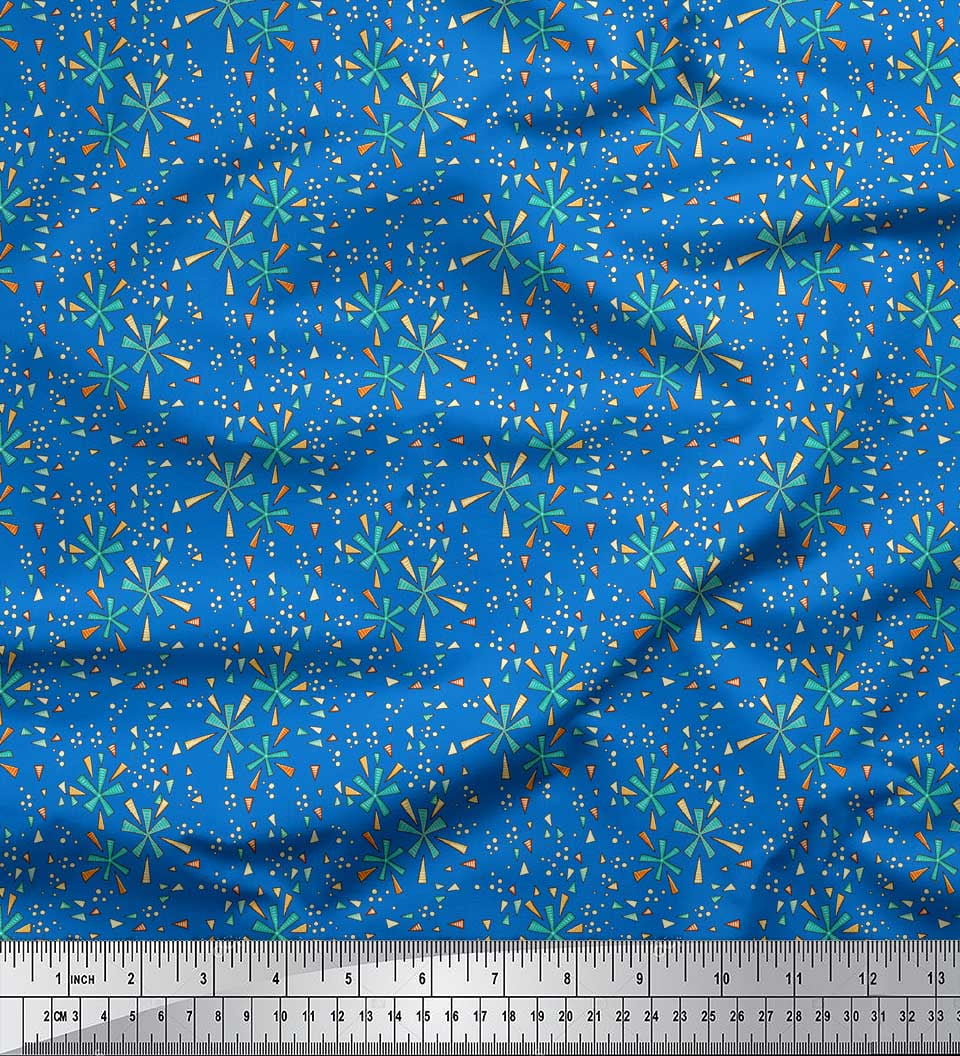 Soimoi Blue Viscose Chiffon Fabric Triangle & Art Geometric Printed ...