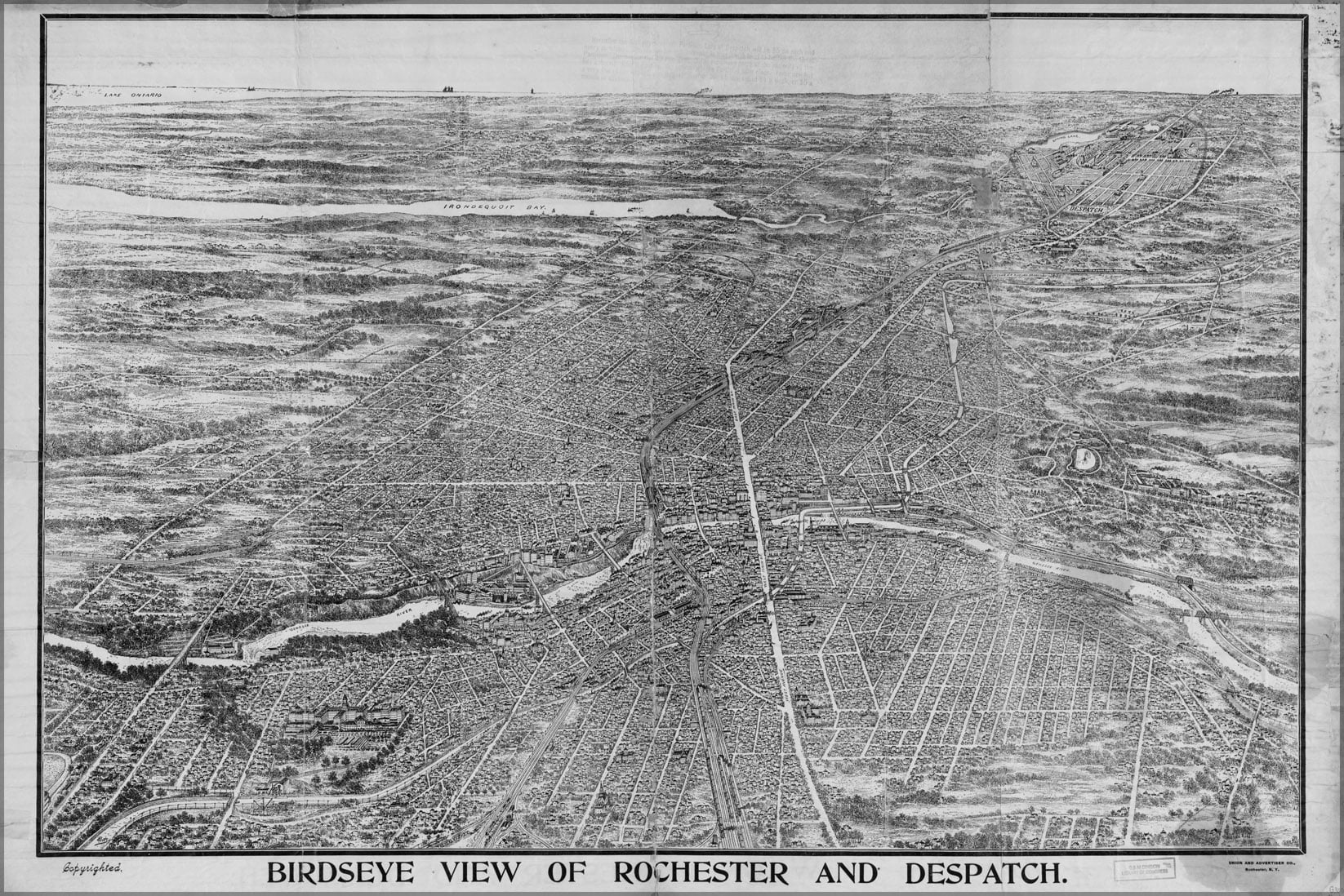 24"x36" Gallery Poster, birdseye map Rochester & Despatch new york 1910 ...