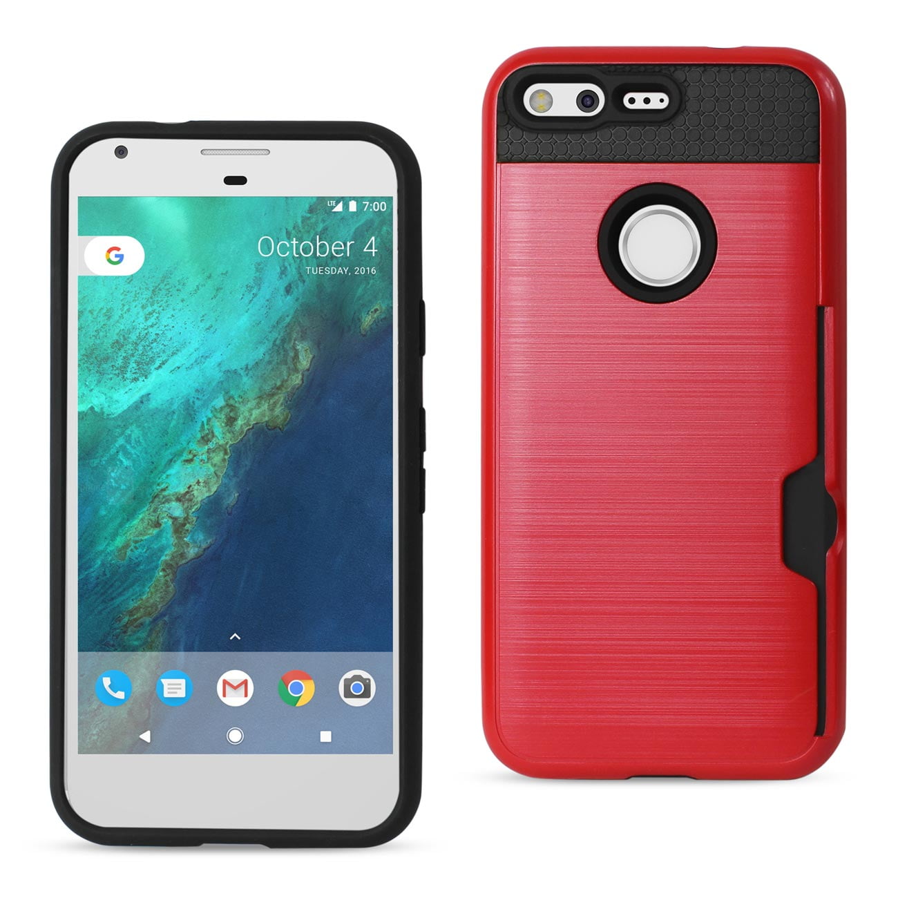 Google Pixel Slim Armor Hybrid Case With Card Holder In Red - Walmart.com