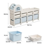 UNICOO® Kids Cream House Storage Organizer with 3-Tier Shelves, Storage ...