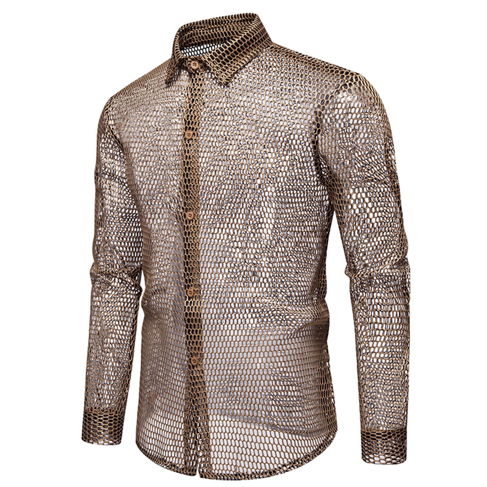 Click here for Peorpel Mens Fishnet See Through Shirts Casual Lon... prices