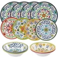 12-Piece Melamine Dinnerware Set for 4, Includes Dinner Plates Salad ...