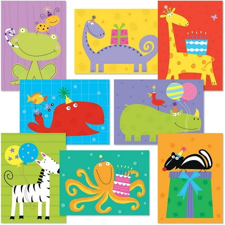 Kids Birthday Greeting Cards Value Pack - Set of 16, 8 Unique Designs ...