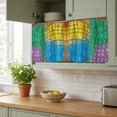 Abstract Glass Cabinet Curtains for Kitchen 10"W x 11"L, Blue Yellow ...