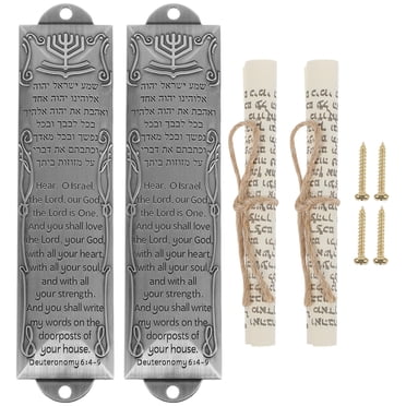 Judaica Mezuzah & Scroll Wood with Stones Pewter Shin Dalet Yud with ...