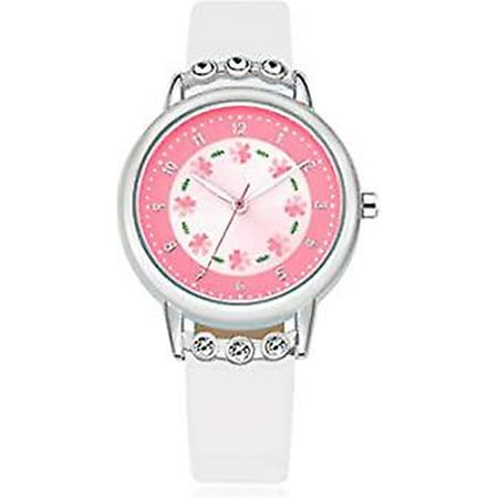 Girls Watch Adorable Leather Strap Wrist Band Flowers Dial With Diamond ...