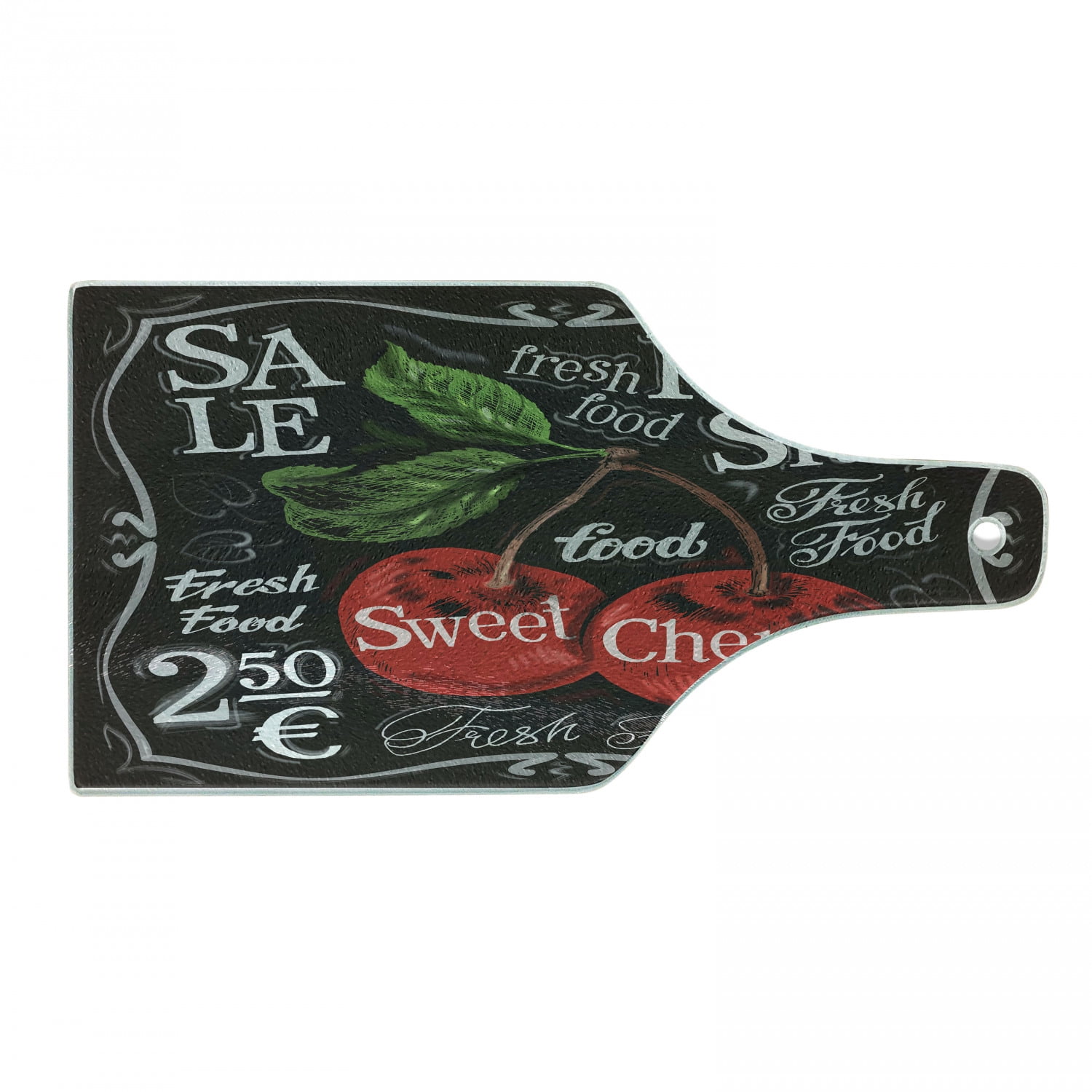 Fruit Cutting Board, Ripe Cherries Sketch Style Stem and Leaves Fruit ...