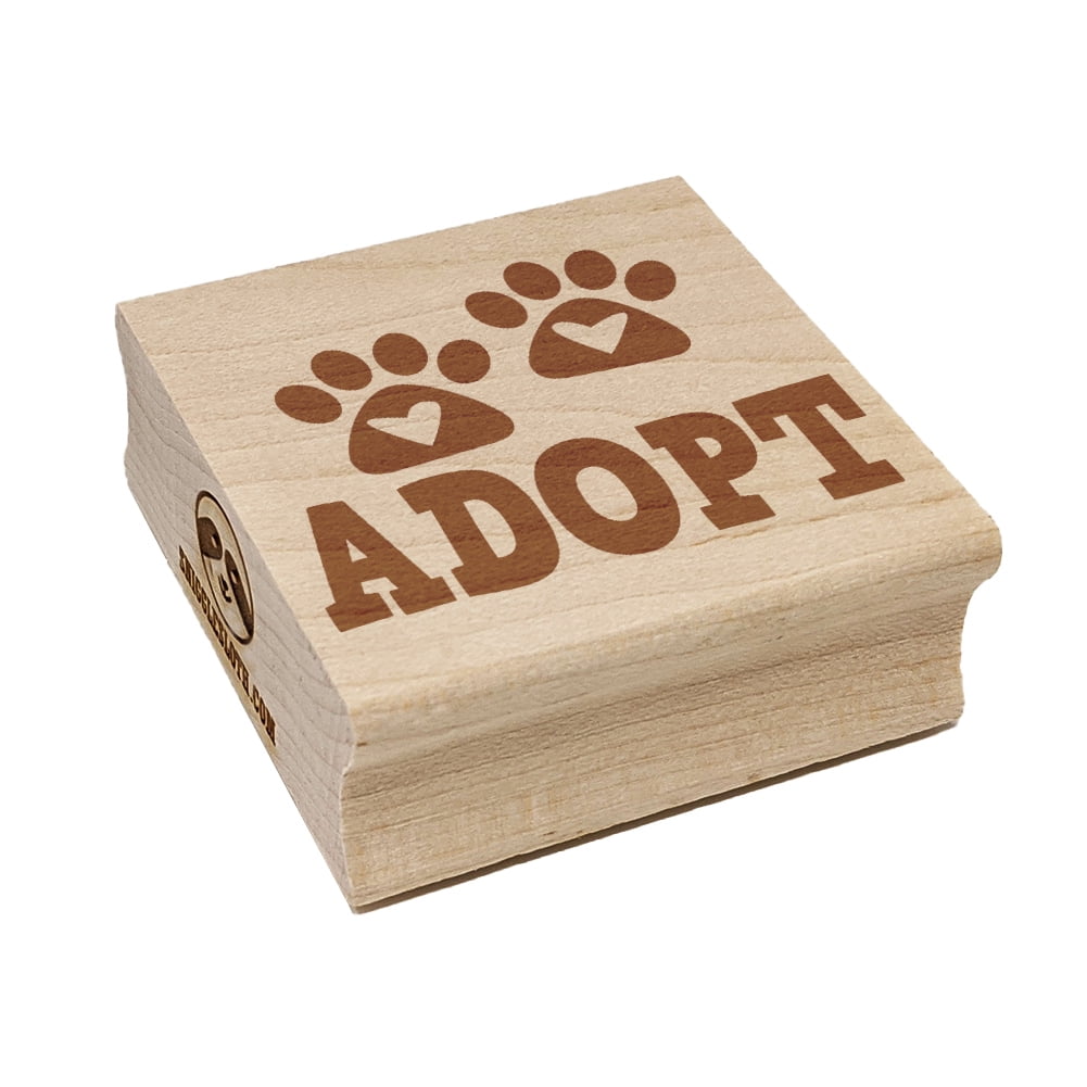 Adopt Dog Cat Paw Prints Hearts Love Fun Text Square Rubber Stamp ...