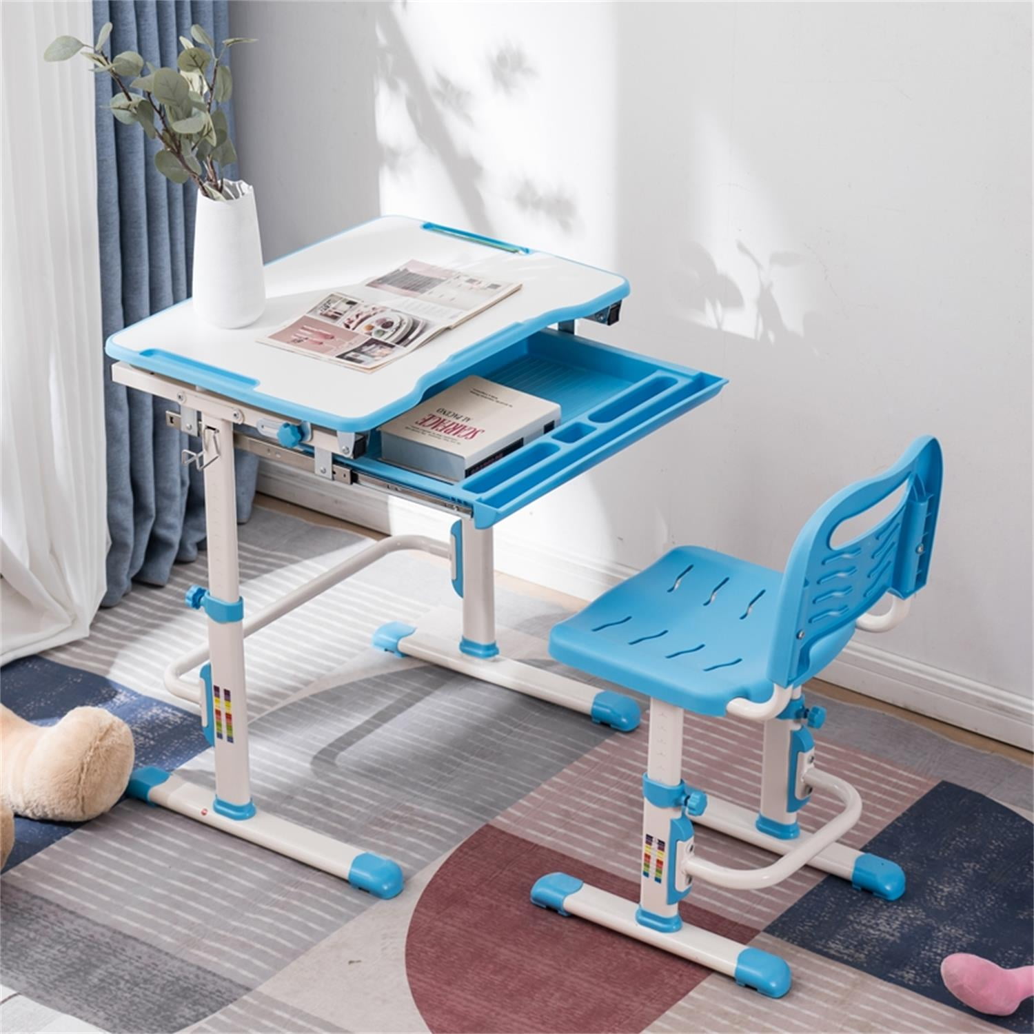 Lowestbest Adjustable Student Desk and Chair Kit, Kids Desk Set with ...