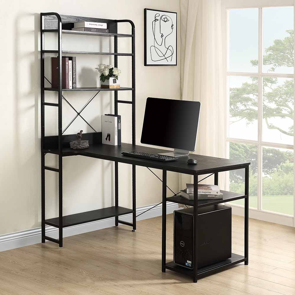 Computer Desk 53.94inch Compter Writing Desk with 5 Tier Open Bookshelf ...
