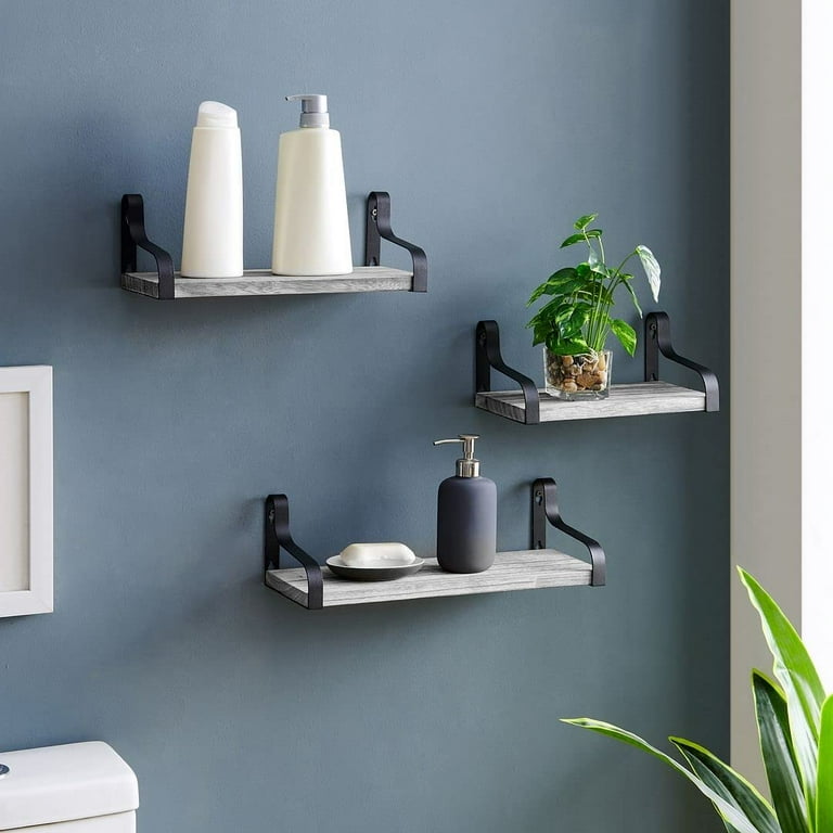 Gray wood floating shelves store