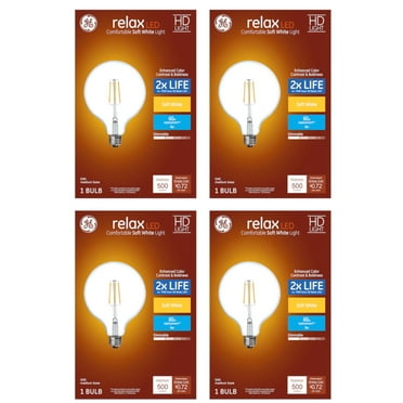 (3 bulbs) GE Relax LED G30 Vanity Globe, soft white, 6 watt, 500 lumen ...