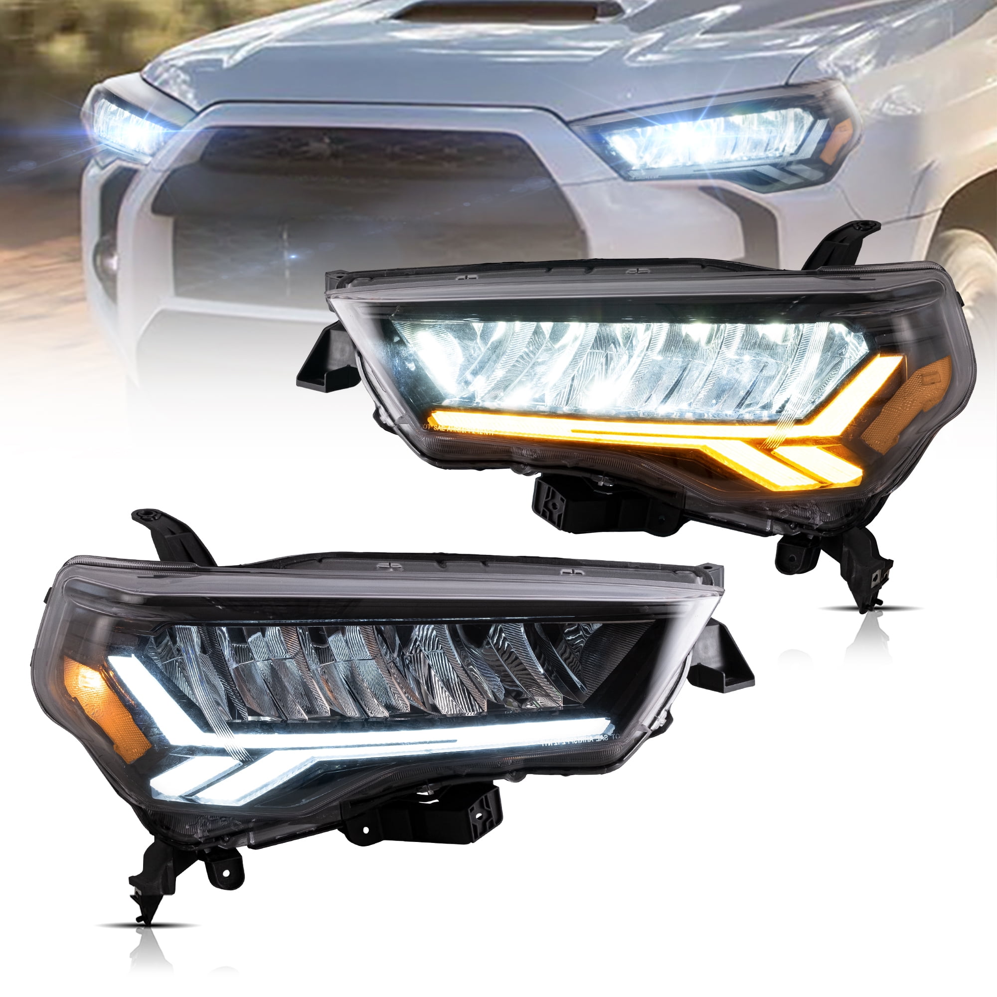 VLAND Full LED Headlights for Toyota 4Runner 2014-2020 Amber Reflector ...