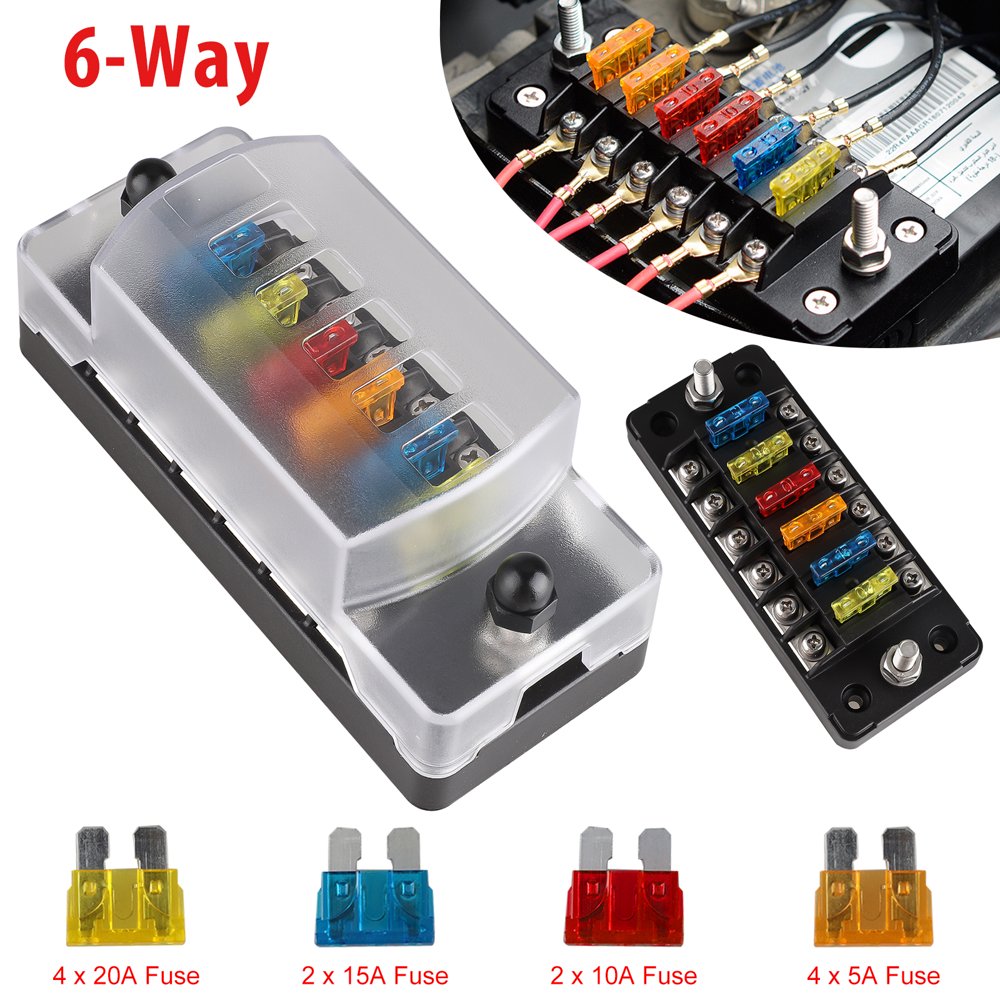 Automotive Fuse Box, TSV 12 / 6 Way Fuse Block with Blade Fuses for Van ...