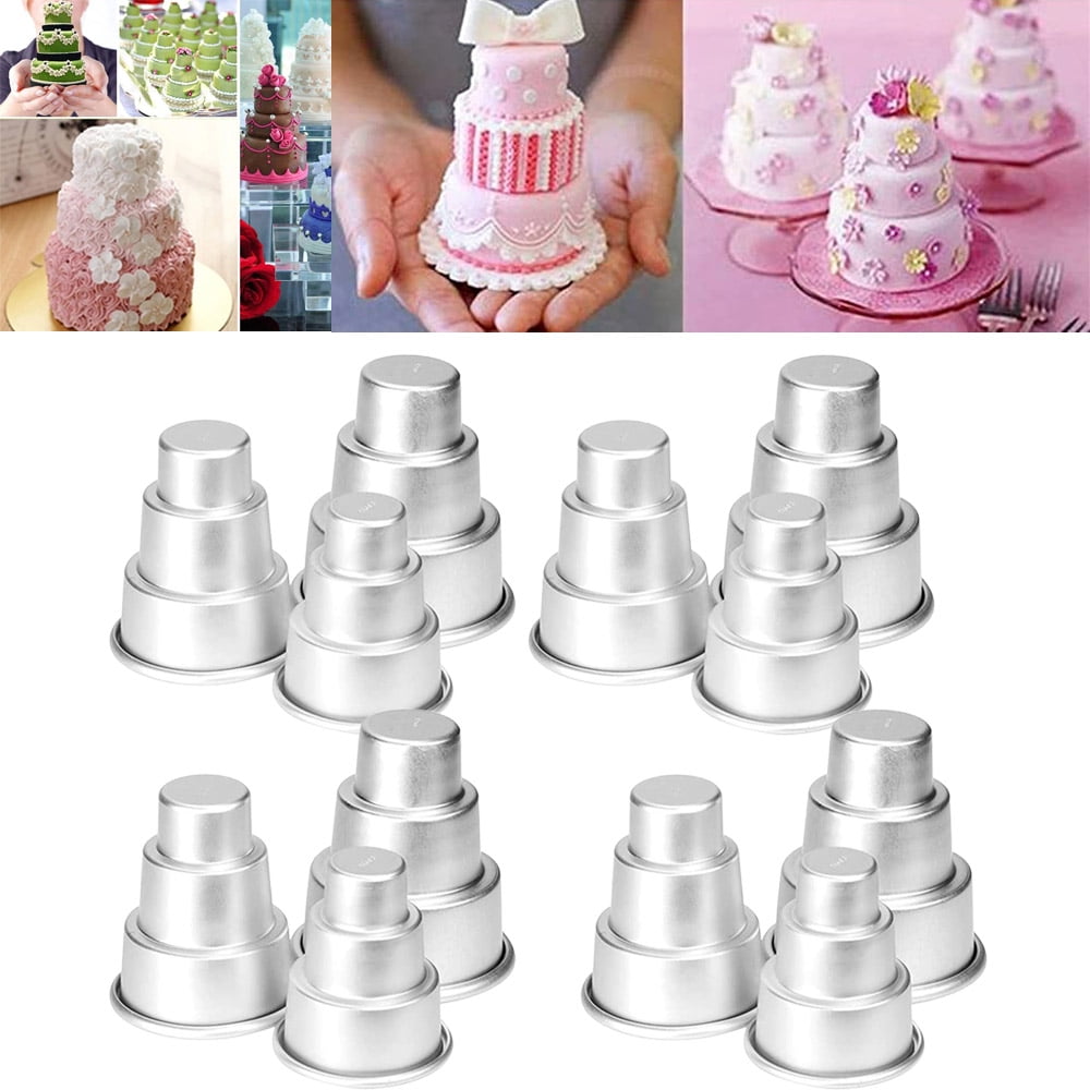 12PCS 3 Tier Cake Pan, 3 Tier Mini Cake Pan, Round Cake Pans, Aluminum ...