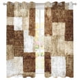 Brown Patchwork Sheer Curtains 39 Inch Long 2 Panels, Modern Abstract ...