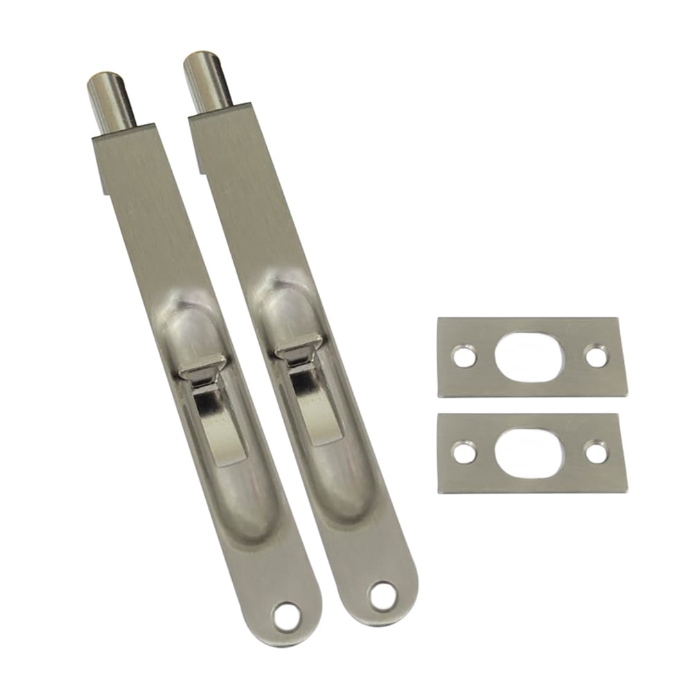 QCAA Solid Brass Flush Bolt, Round Shape, 6", Brushed Satin Nickel, 2 ...