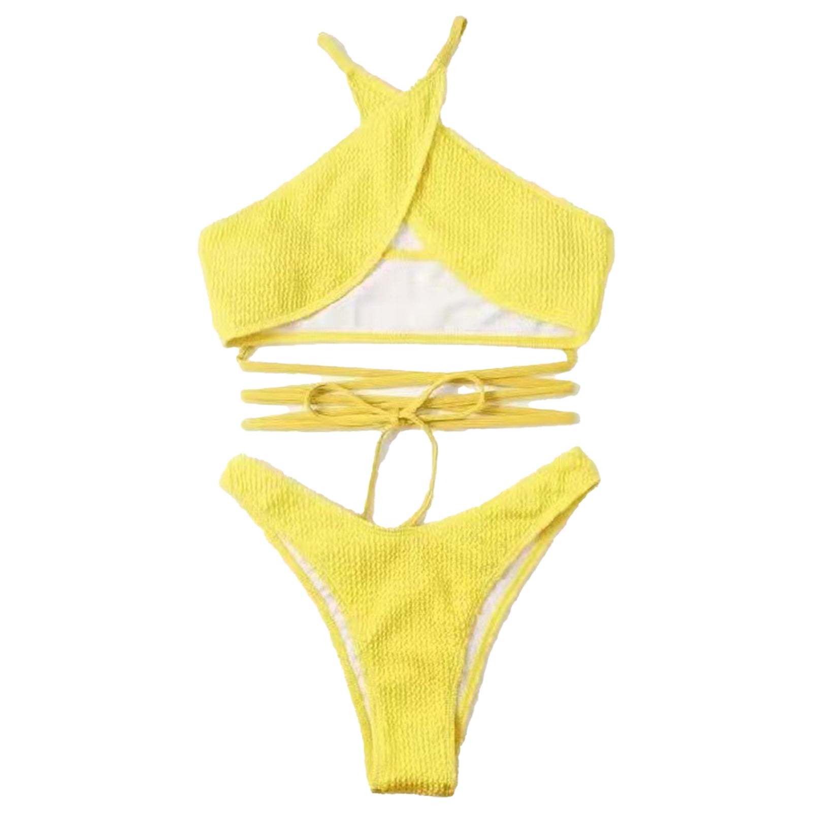 Topoint Womens Criss Cross Cut Out Chain Strap Bikini Set Halter Swimsuits