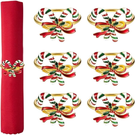 Christmas Napkin Rings Gold,6PCS Candy Canes Napkin Holders for Tables ...