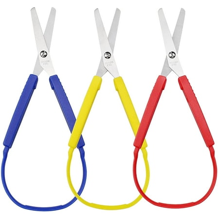 3 Pieces Colored Loop Scissors, Safety Self-Opening Scissors, Easy Grip ...