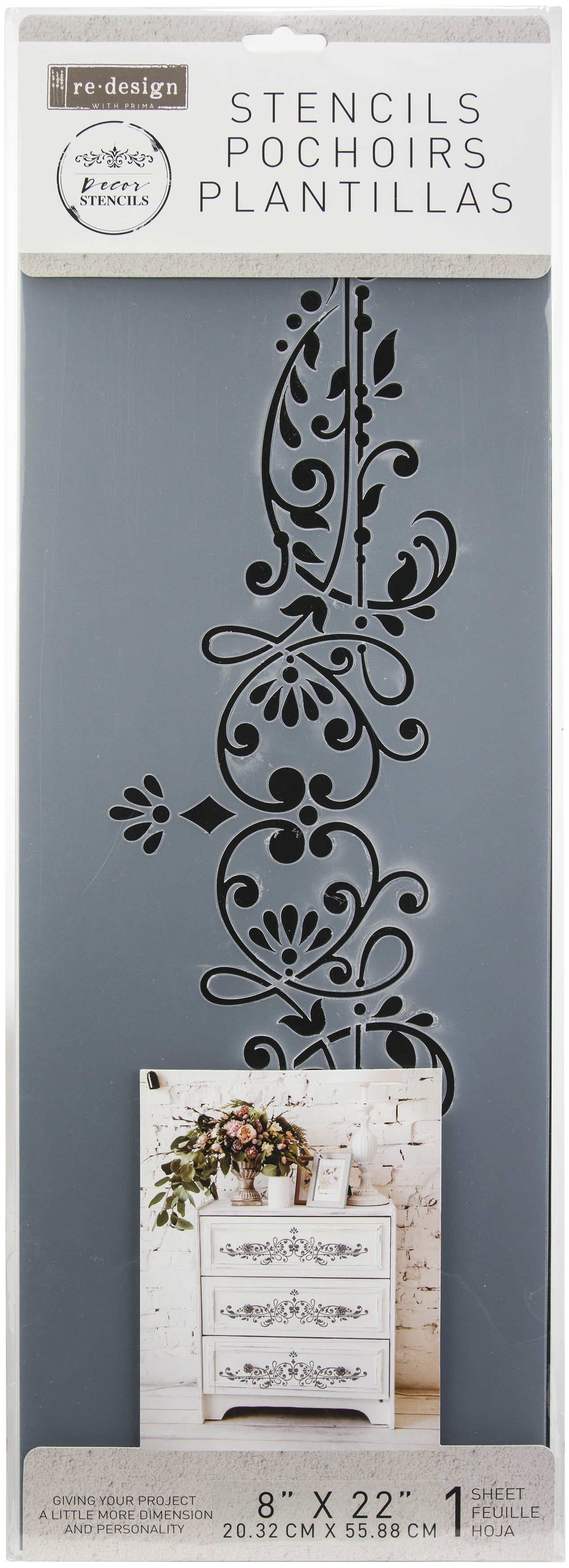 Prima Re-Design 3D Stencil 6"X20"-Dalia Crest - Walmart.com