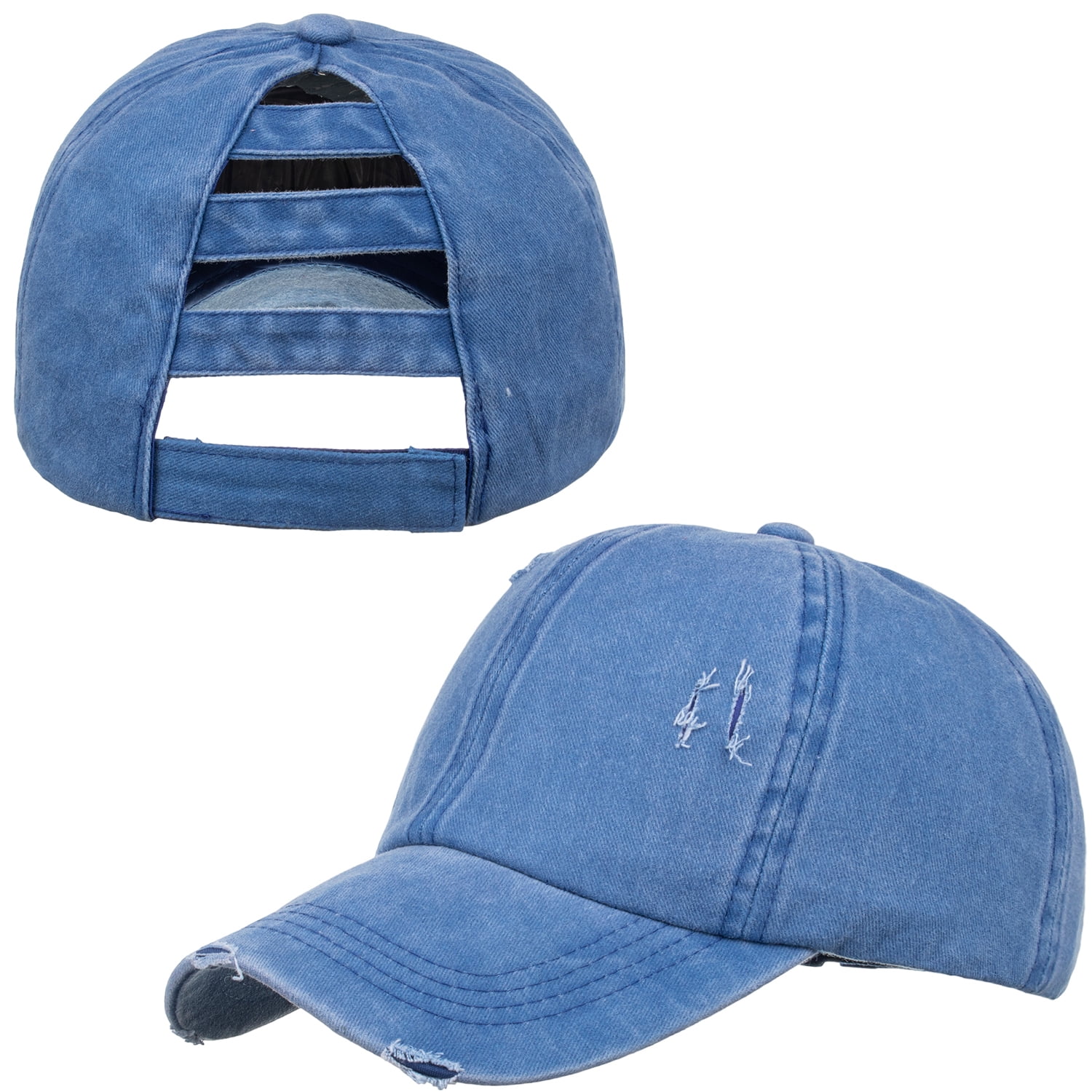 Toptie Women 3-Stripe Ponytail Baseball Cap Distressed Washed Messy ...