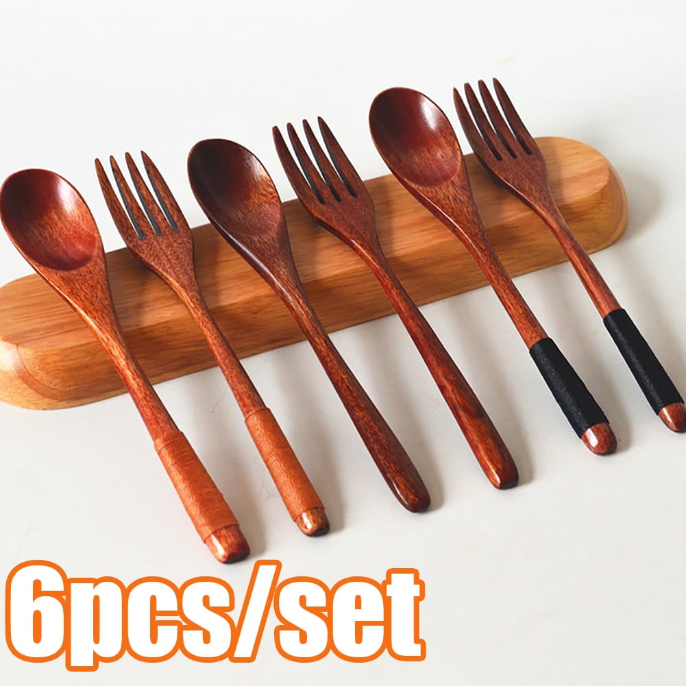 Vnanda 6Packs Handmade Japanese Style Long Handle Wooden Soup Spoons ...