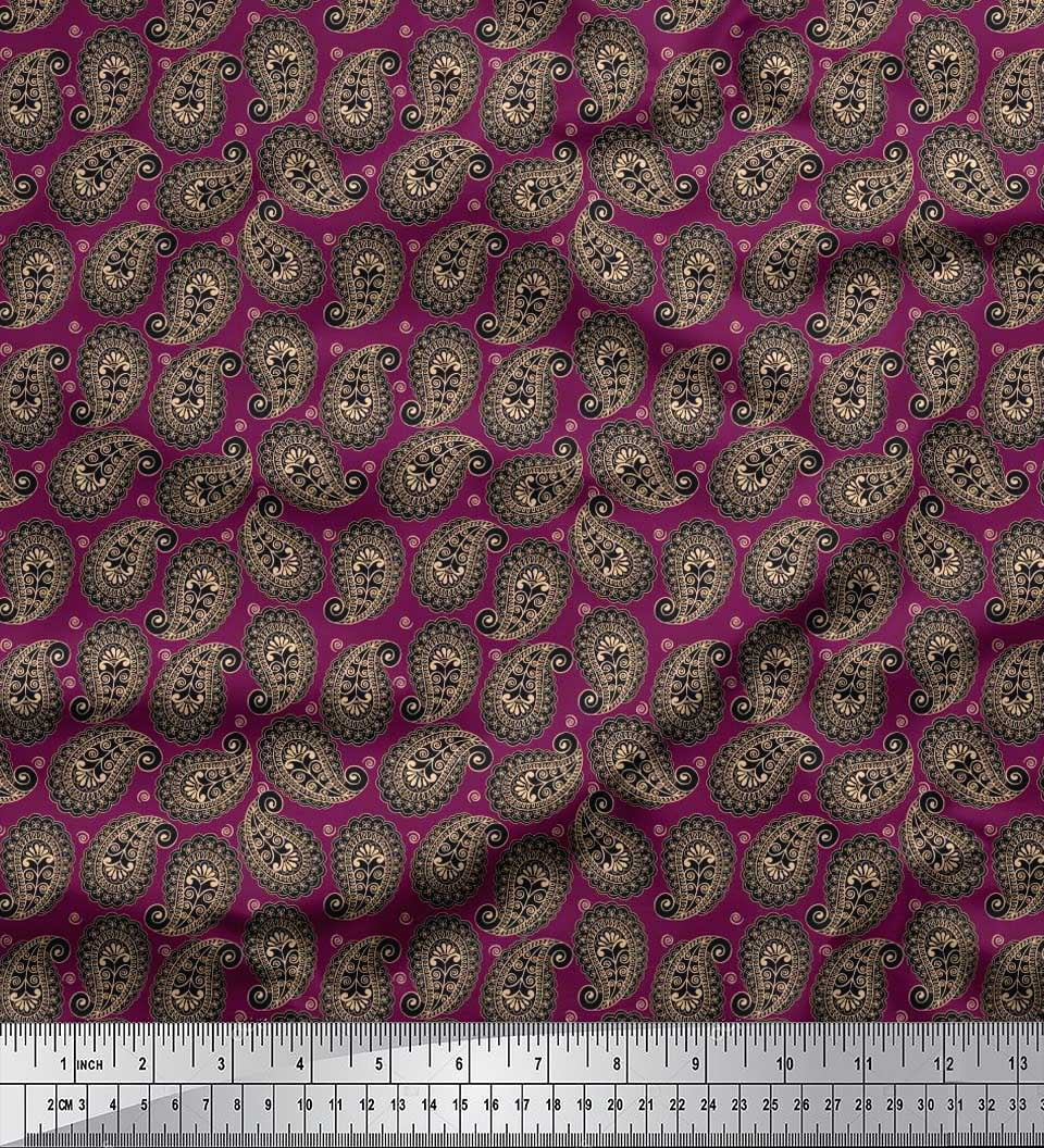 Soimoi Silk Fabric Spiral & Paisley Print Fabric by The Yard 42 Inch ...