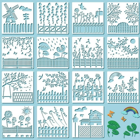 15 Pieces Fence Flower Garden Stencils Bird Tree Drawing Template Reusable Laser Cut Stencil for ...