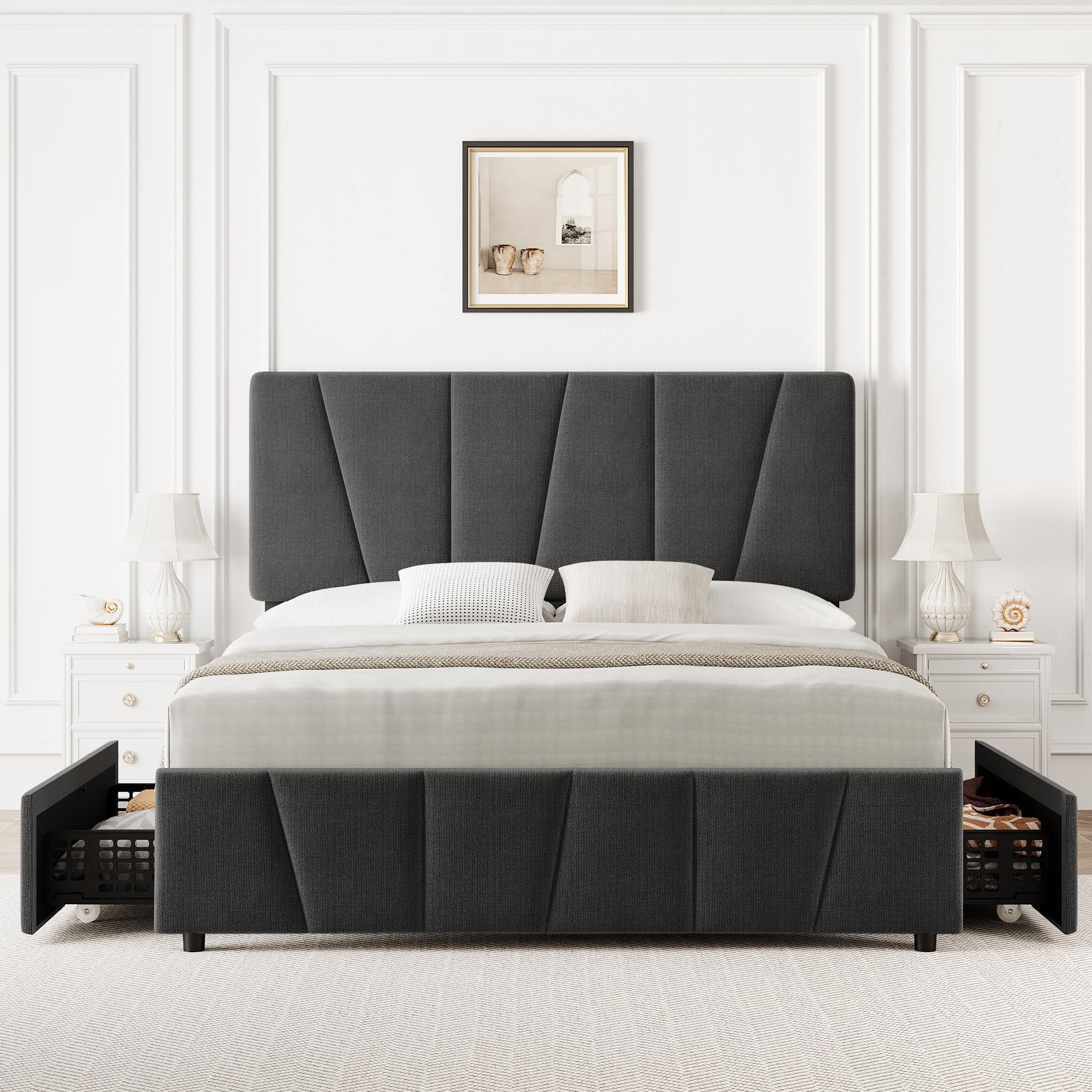 Click here for Bayuei Bed Frame With Adjustable Headboard And 4 S... prices