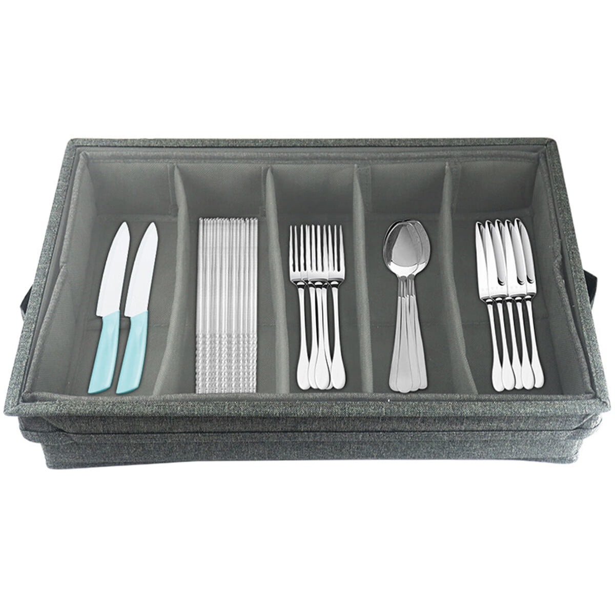 Flatware Storage Case with PVC Lid 5 Compartment Foldable Utensil ...