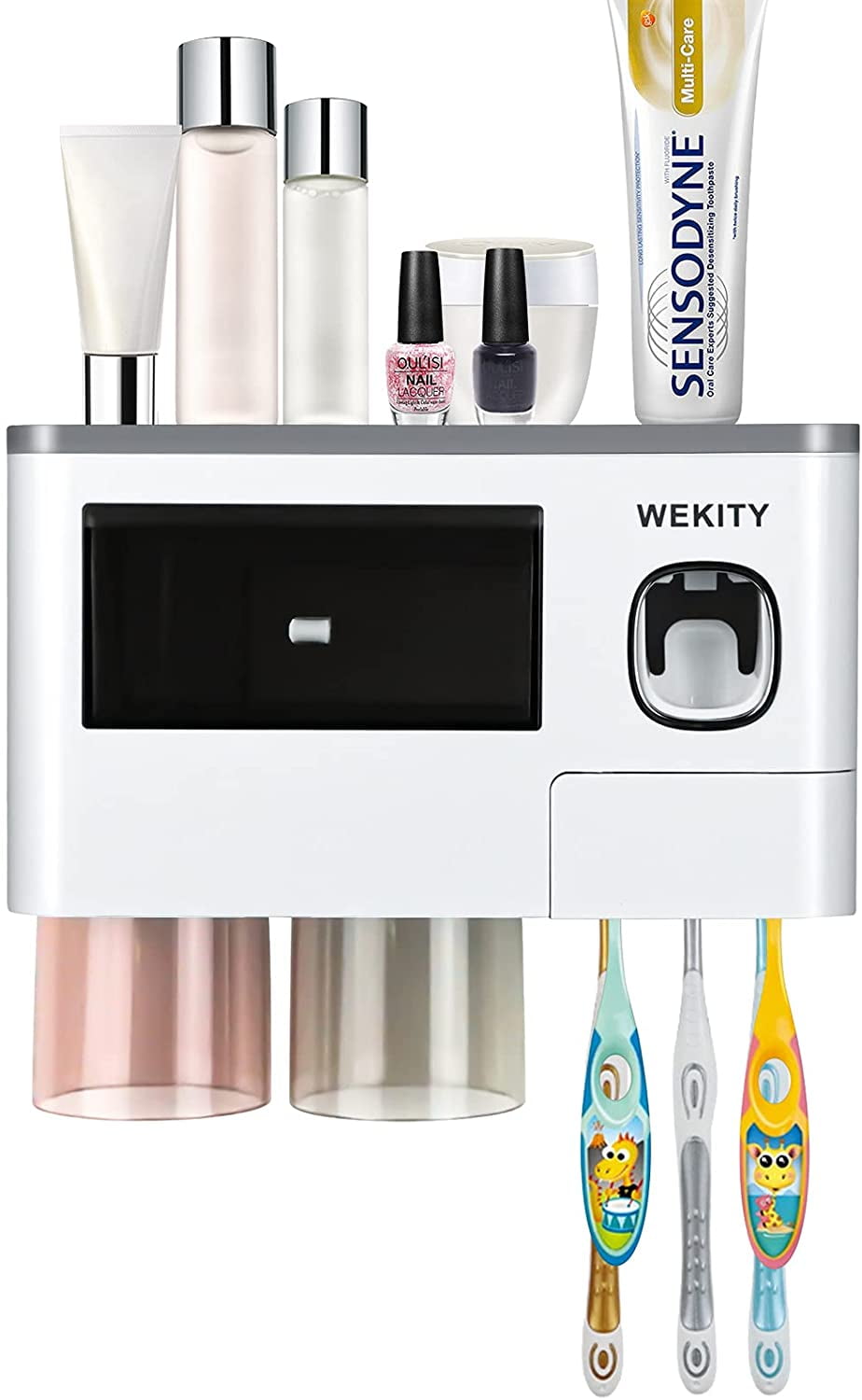 Toothbrush Holder Wall Mounted, WEKITY Multi-Functional Bathroom ...