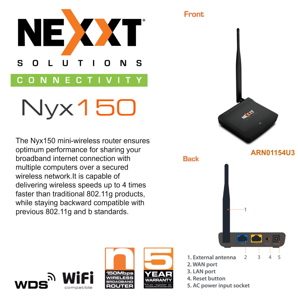 Nexxt Nyx150 Wireless Router N 150Mbps 2P 10/100 ARN01154U3 - Walmart.com