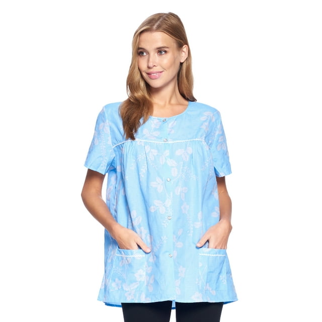 Casual Nights Women's Snap Front Smock Cobbler Woven Scrub Apron Top ...