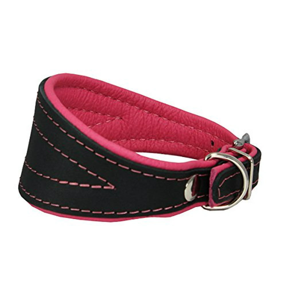 Real Leather Extra Wide Padded Tapered Dog Collar Glossy Black ...