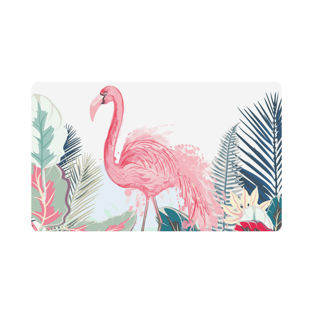SUNENAT Watercolor Pink Flamingo and Tropical Leaves Doormat Anti-Slip ...